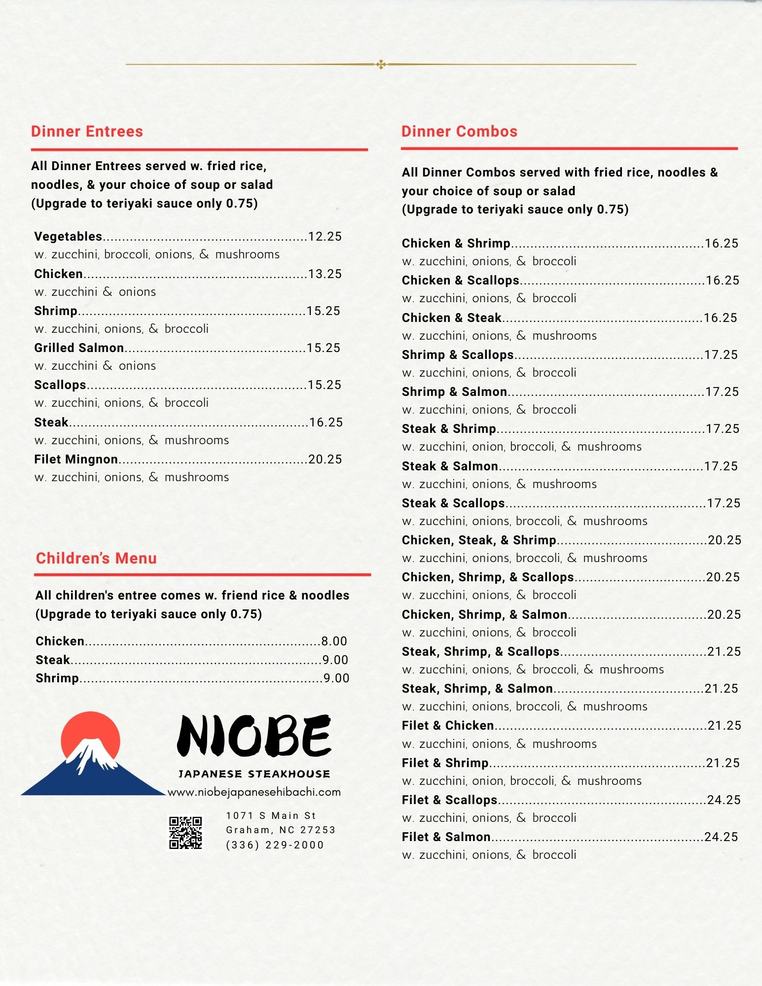 Menu – Niobe Japanese Steakhouse
