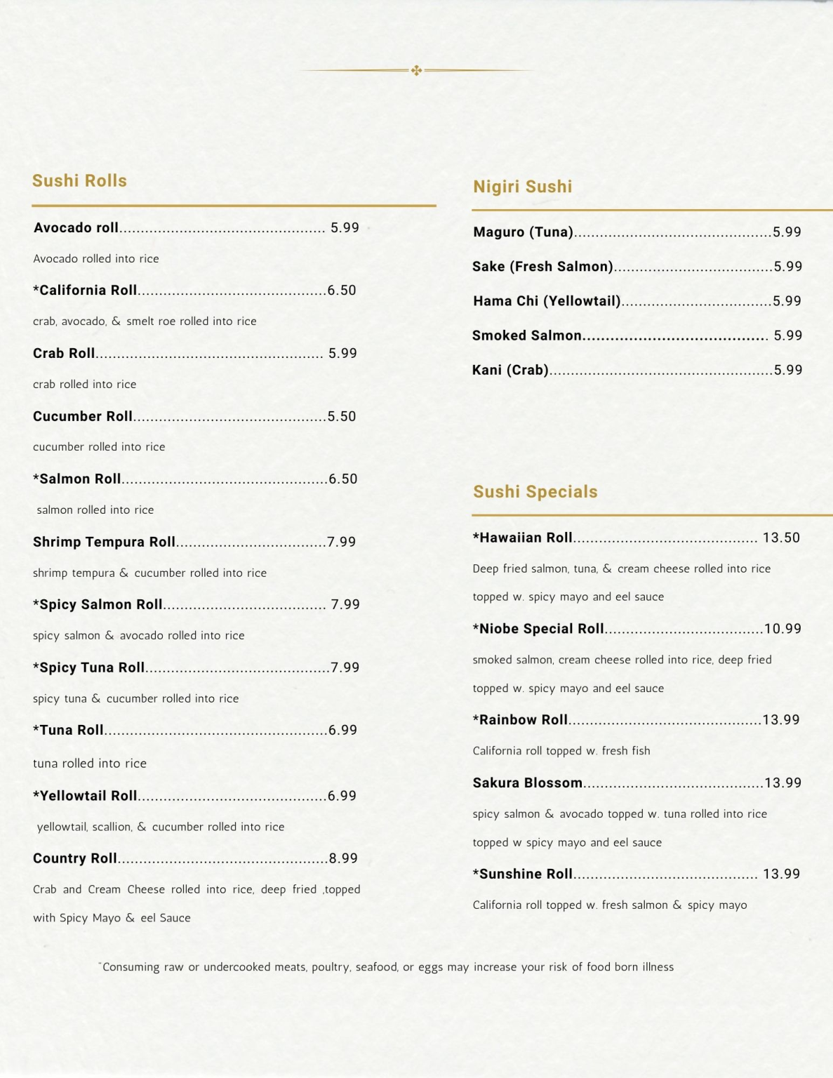 Menu – Niobe Japanese Steakhouse