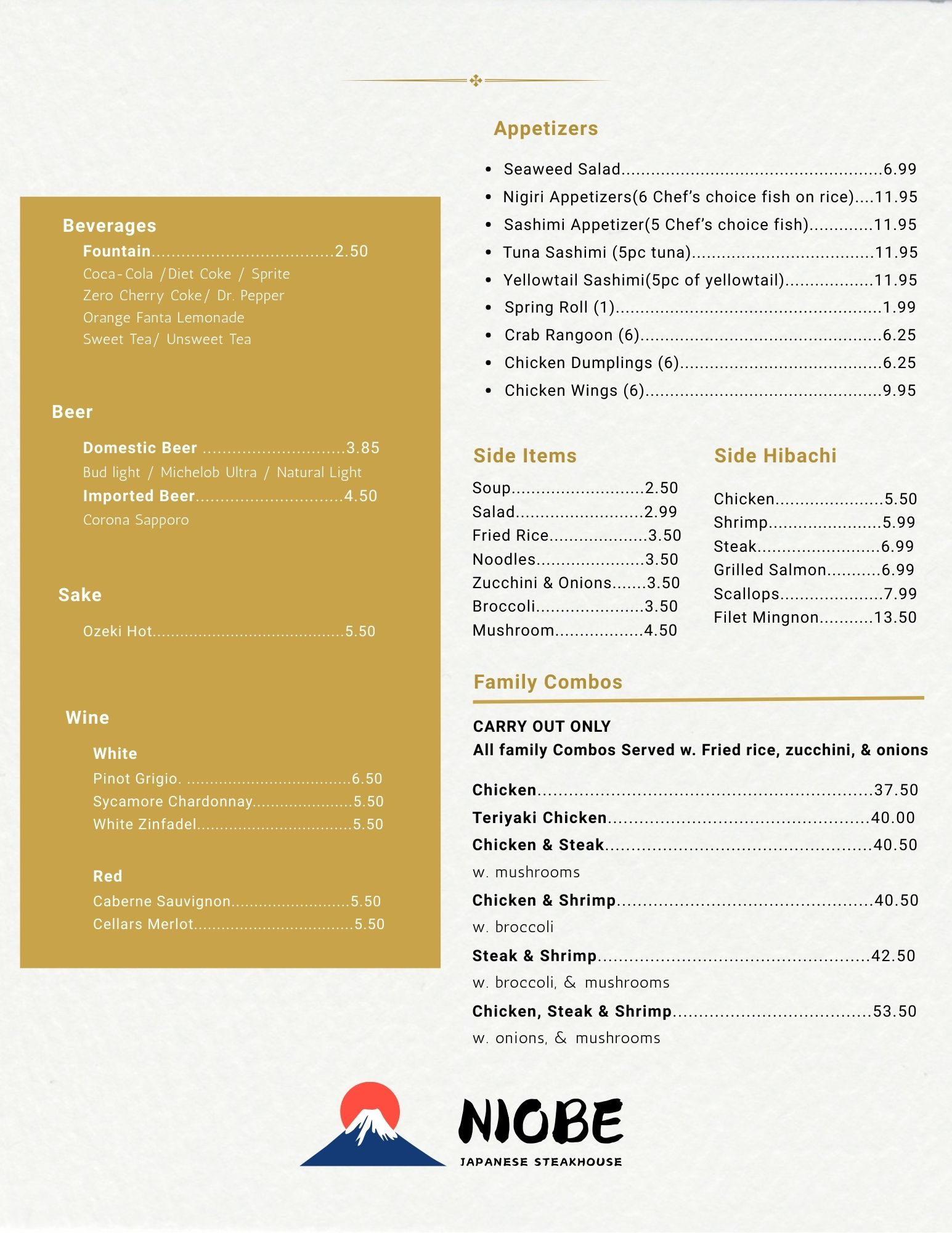 Menu – Niobe Japanese Steakhouse